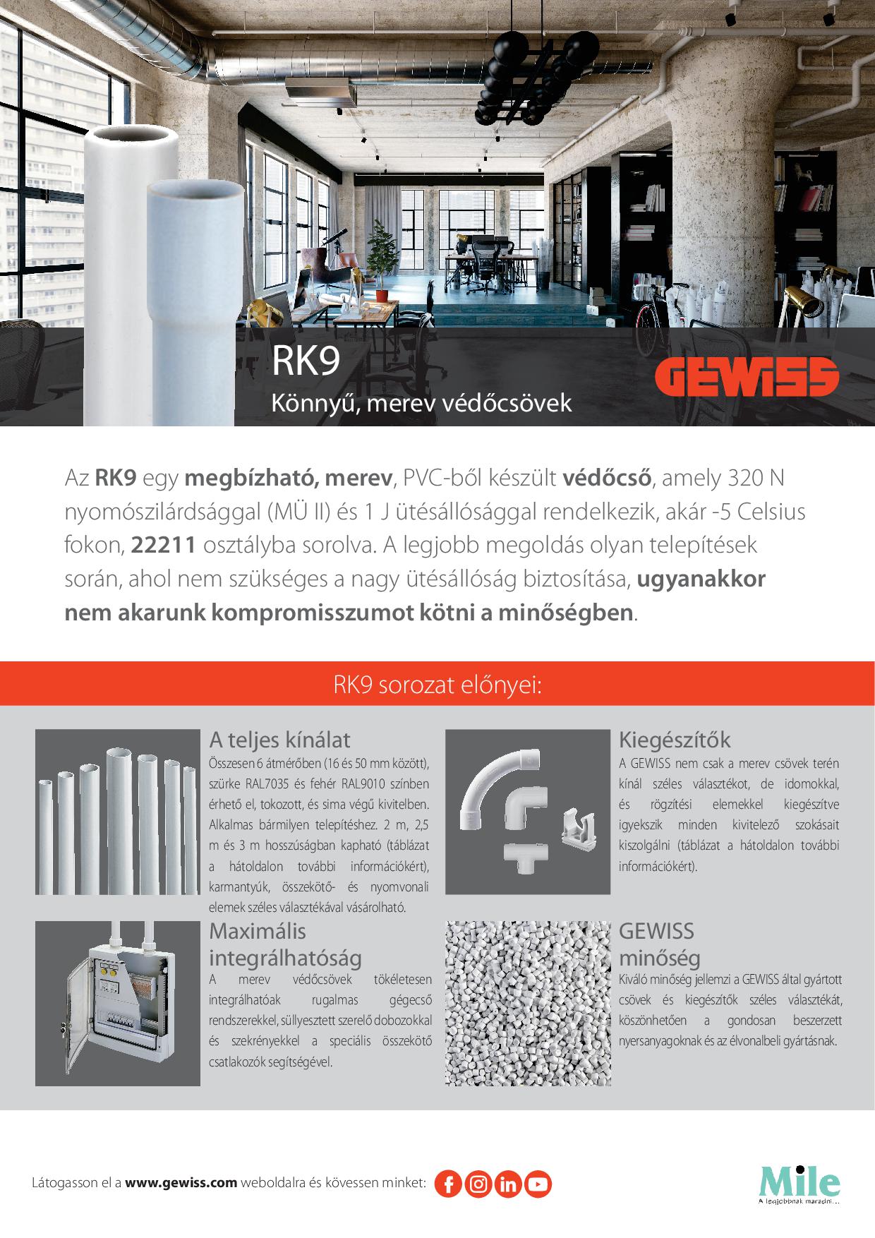 GEWISS - RK9 védőcsövek - Mile Kft.